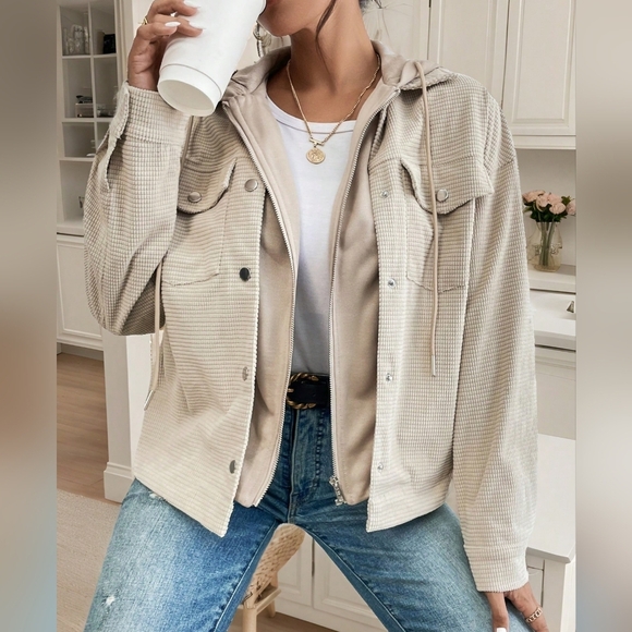 Jackets & Coats | Flap Pocket Drop Shoulder Drawstring Hooded Earthy ...